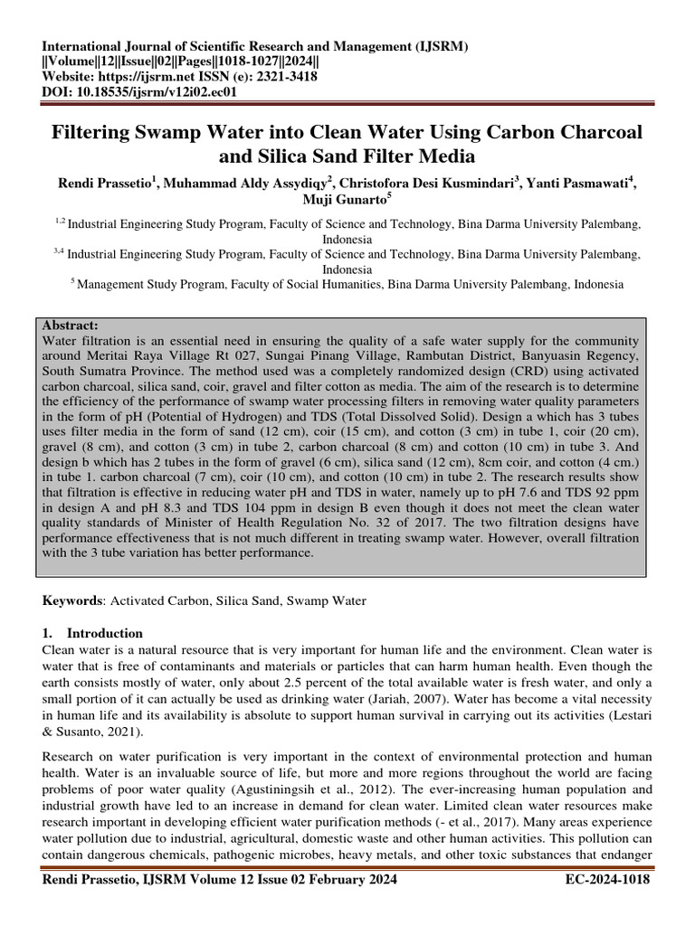 Swamp Water Filtration Using Carbon & Sand | PDF | Water | Filtration