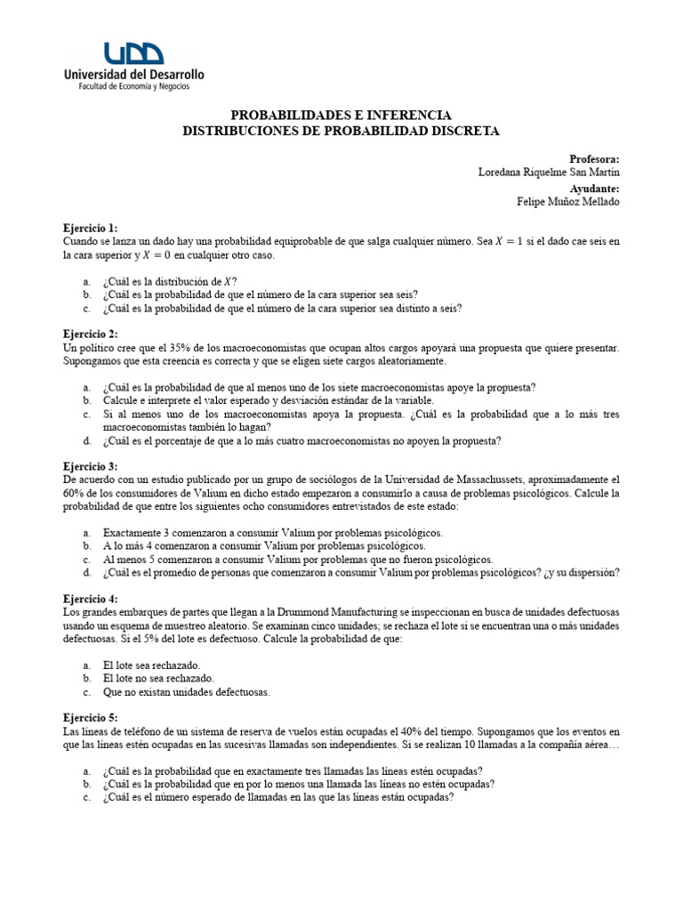 Distribuciones de Probabilidad Discreta | PDF | Probabilidad | Valor esperado