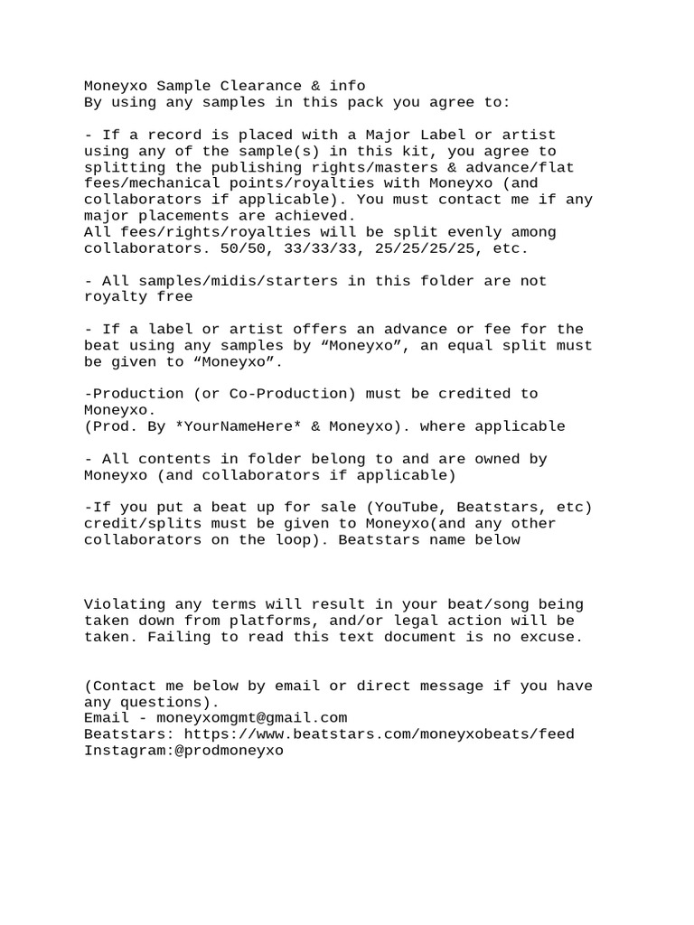 Moneyxo Sample Clearance Agreement | PDF