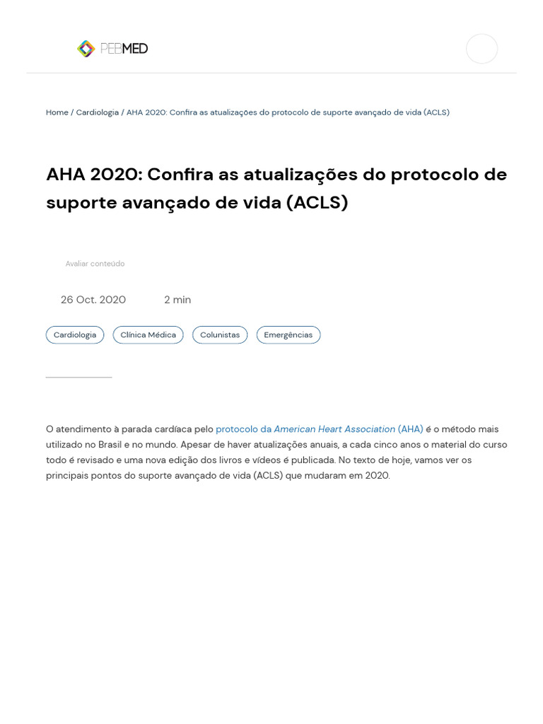 AHA 2020 Confira as atualizações do protocolo de suporte avançado de ...
