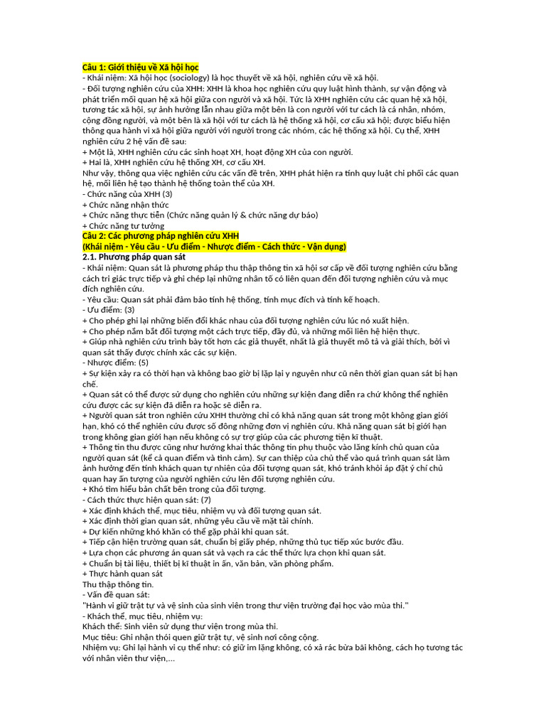 Đề Cương Xhh | PDF