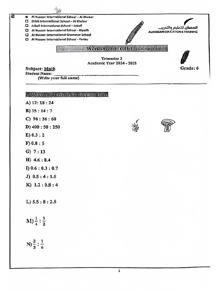 Math G6.3 Sheet 1 | PDF