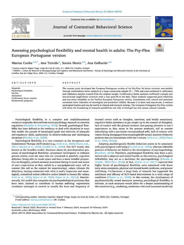 Assessing Psychological Flexibility and Mental Health in Adults The Psy ...