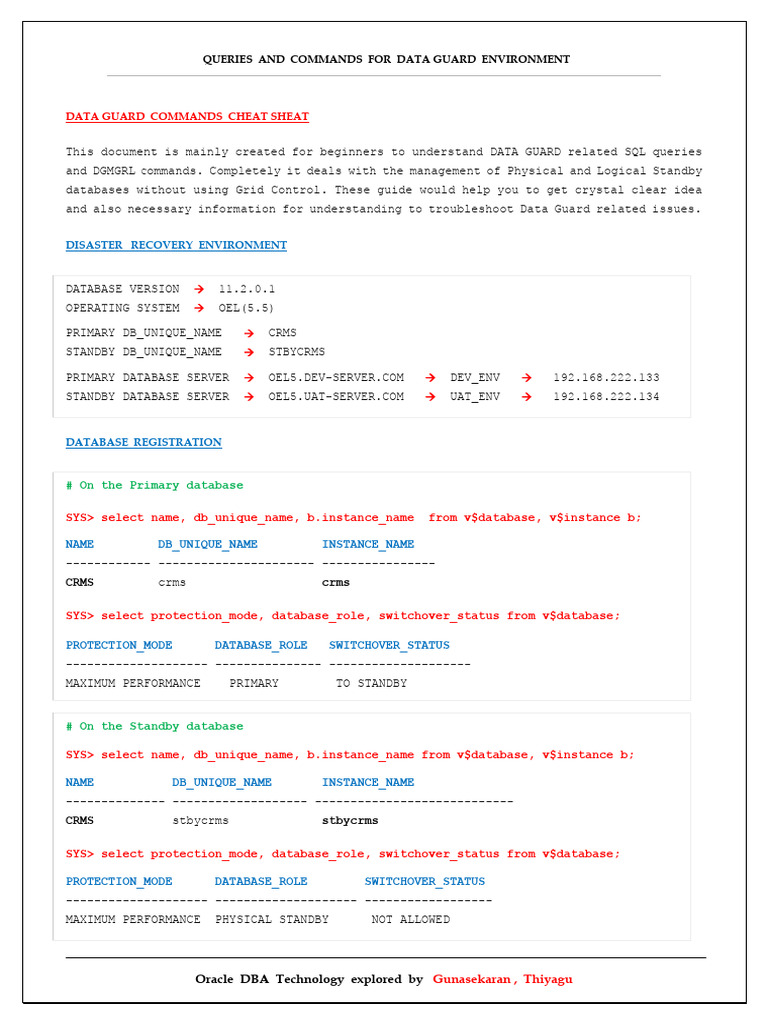 Oracle Data Guard Cheat Sheet A Must Have For DBAs ! 1745608429 | PDF | Databases | Data