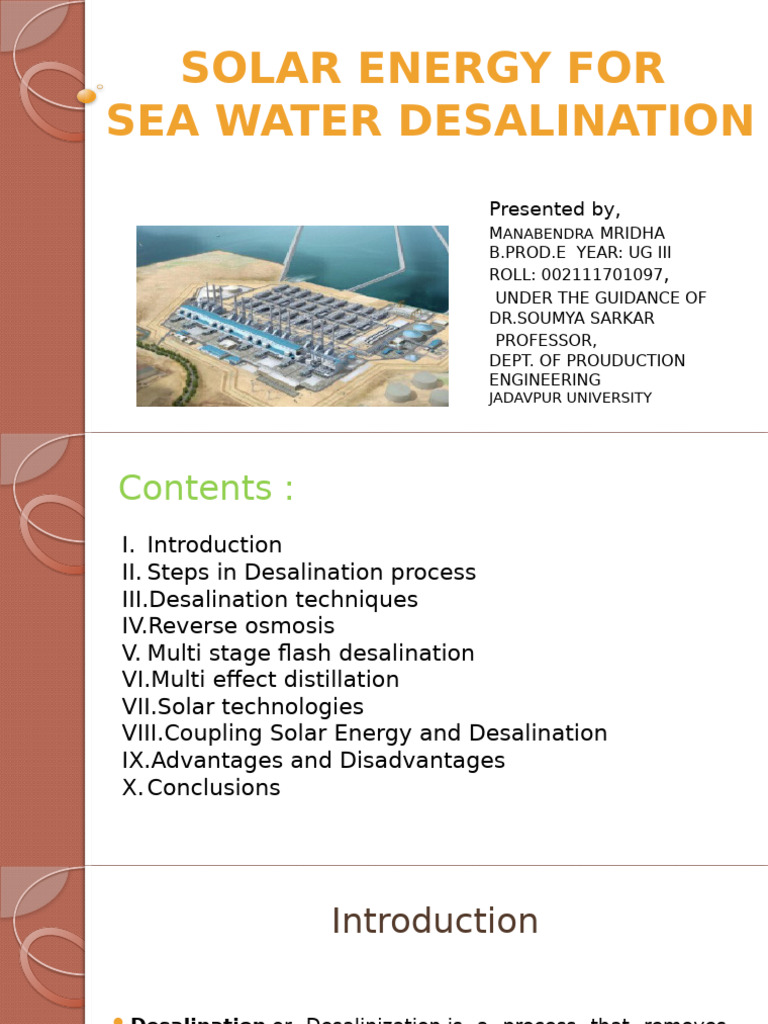 Solar Energy For Water Desalination | PDF | Desalination | Photovoltaics