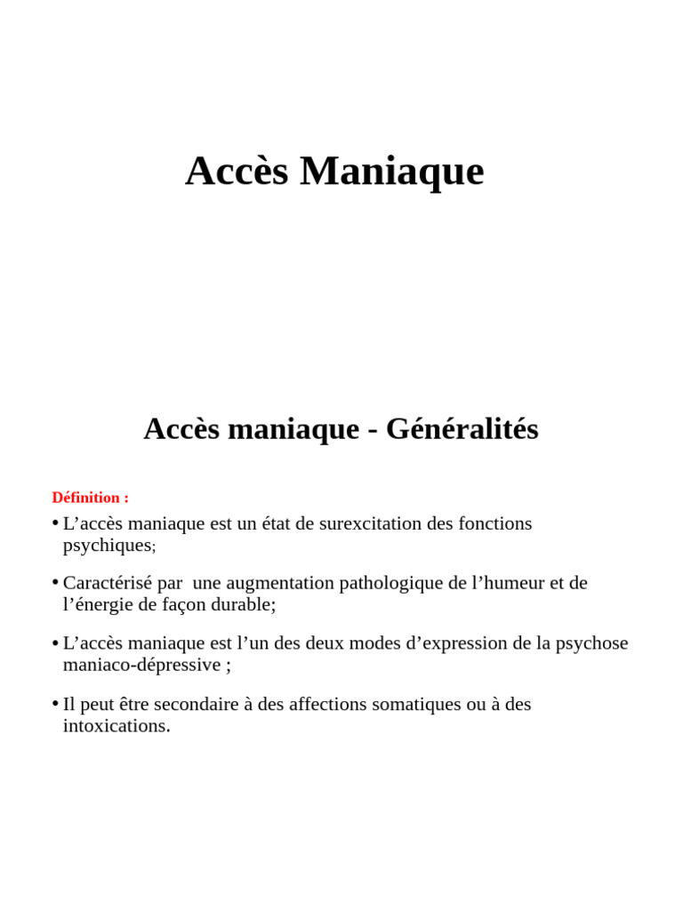 Accès Maniaque | PDF | Manie | Dépression (psychiatrie)