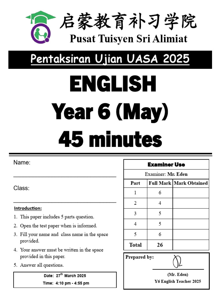 Y6 BI Mini Test September 2023 | PDF | Flood