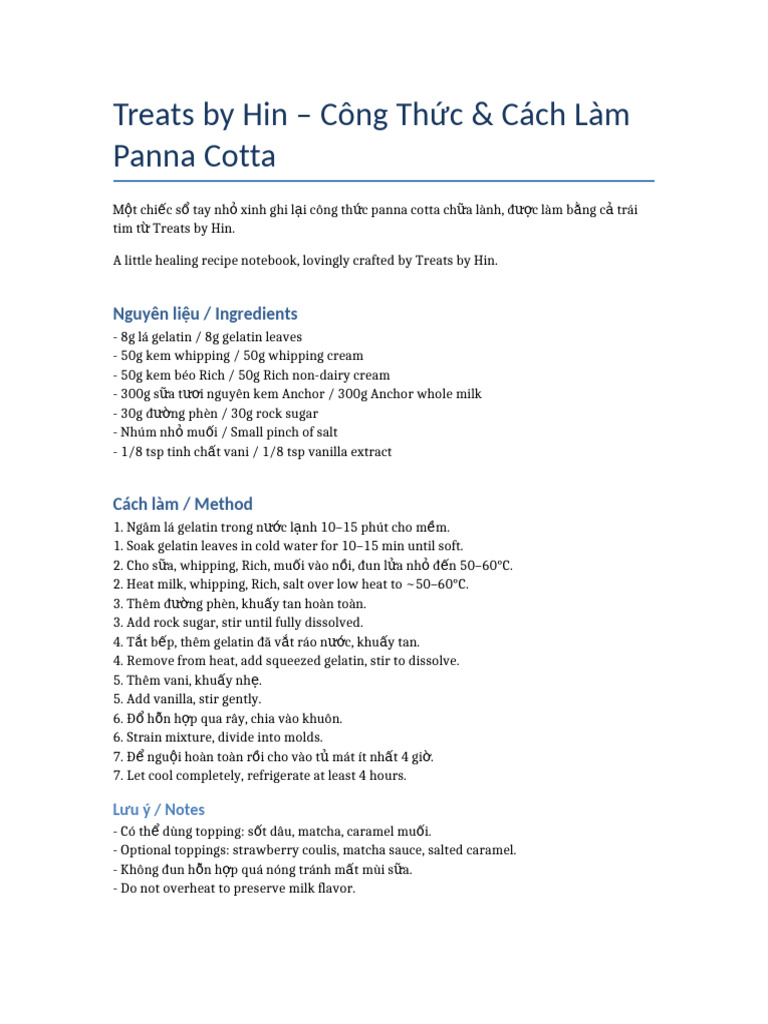 Treats by Hin Panna Cotta | PDF