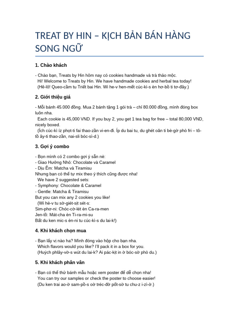 Kich Ban Ban Hang Treats by Hin | PDF