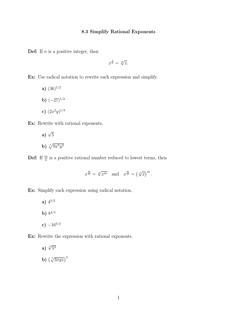 Simplifying Rational Exponents | PDF | Exponentiation | Square Root