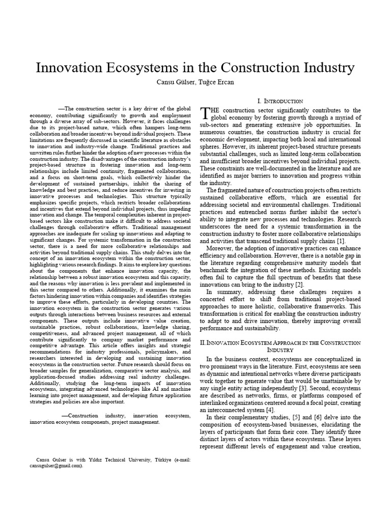 Innovation Ecosystems in The Construction Industry | PDF | Innovation ...