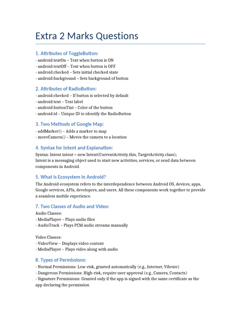 Extra 2 Marks Questions | PDF