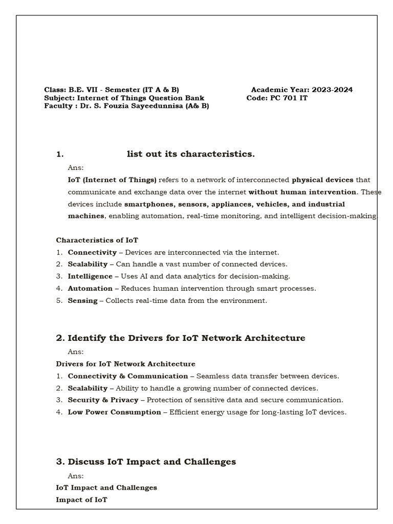 Iot Question Ban Kunit Wise | PDF | Internet Of Things | Computer Network