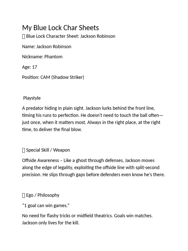 My Blue Lock Char Sheets | PDF | Ball Games | Sports