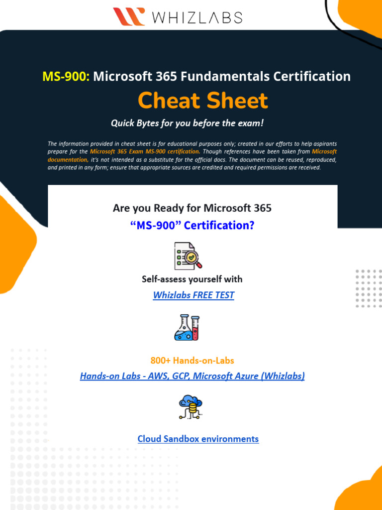 Whiz Cheat Sheet Microsoft 365 Fundamentals MS 900 v2 | PDF | Cloud Computing | Software As A ...