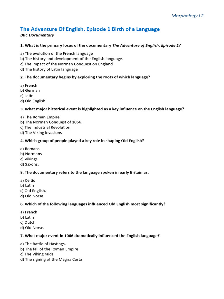 01 Birth of A Language BBC 30 Q&A | PDF | English Language | Vikings