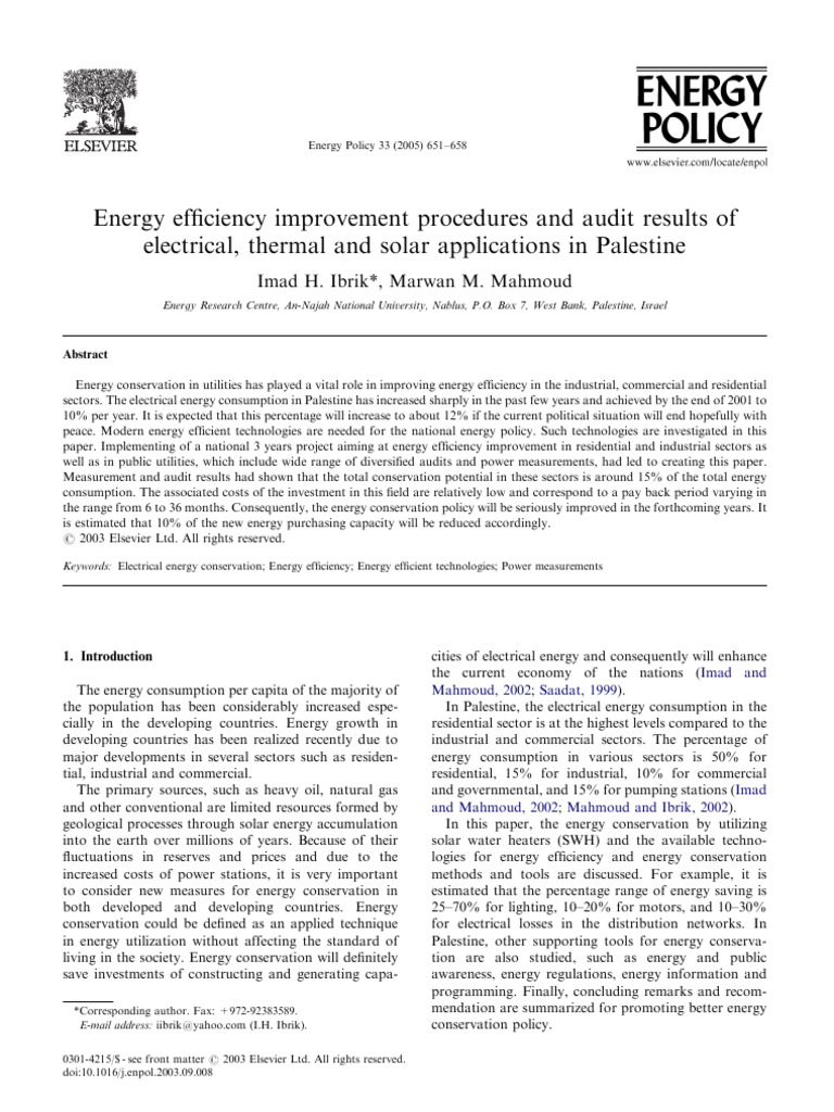 Energy Efficiency Improvement Procedures and Audit Results of | PDF ...