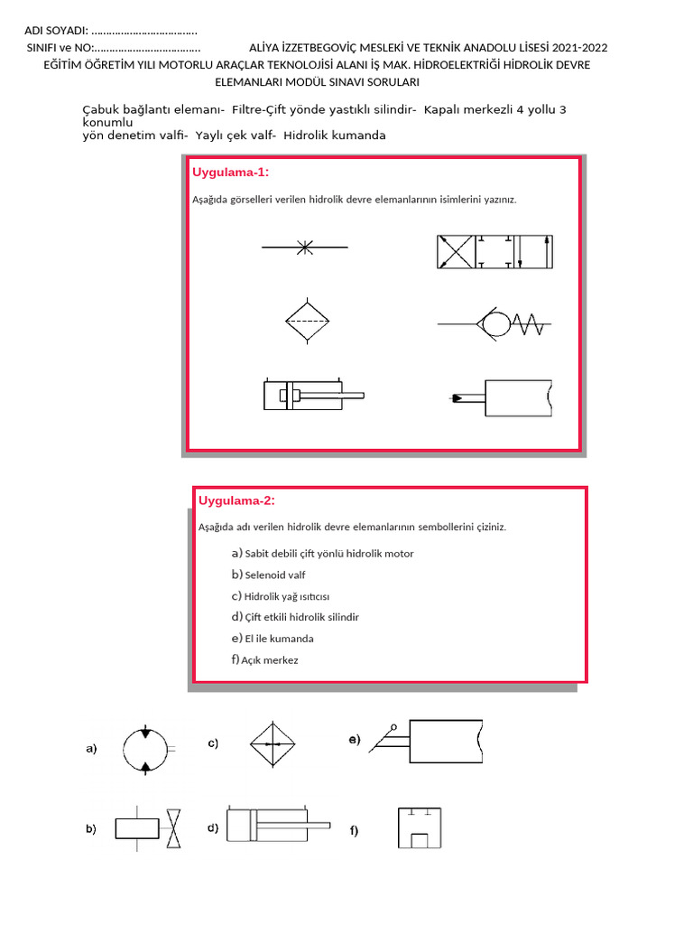 Hidrolik Devre Elemanları 11-B Sorular 2.modül CEVAPLAR | PDF
