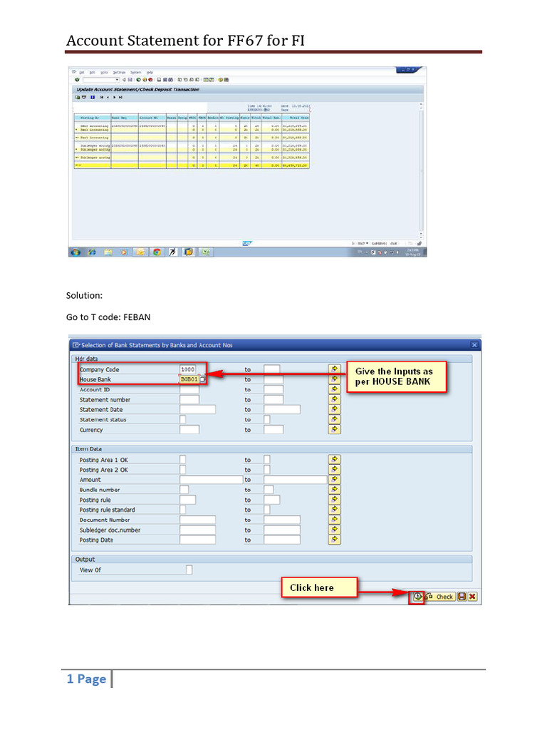 Bank - User Manual - FEBAN - Account Statement For FF67 Process Document | PDF
