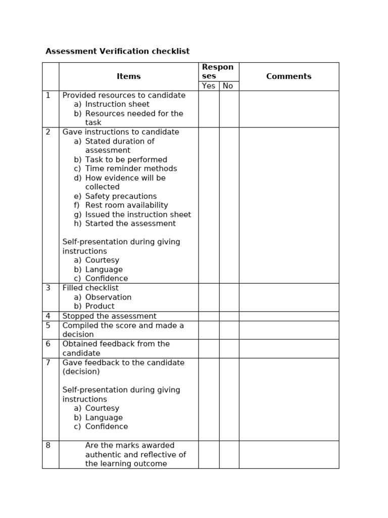 Assessment Verification Checklist | PDF