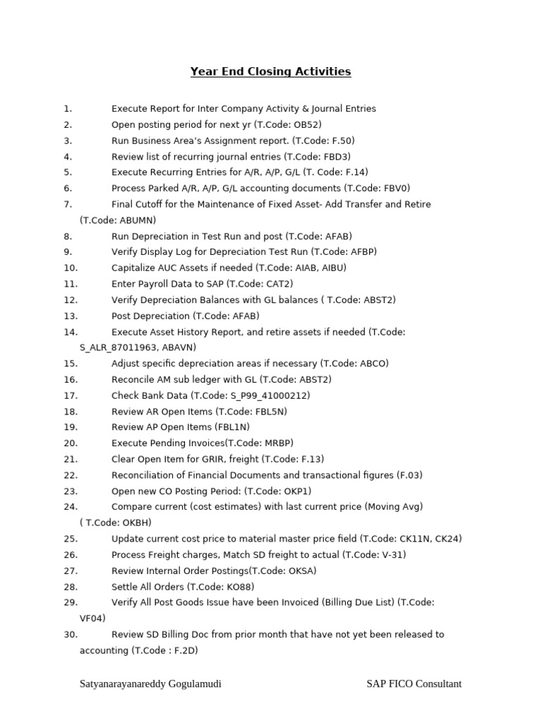Closing Activities Year End in SAP FICO | PDF | Balance Sheet ...