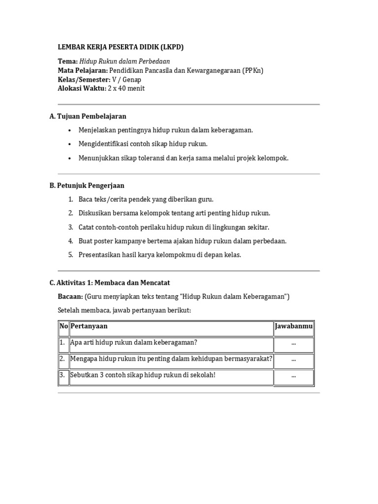 LKPD Mapel PKN | PDF