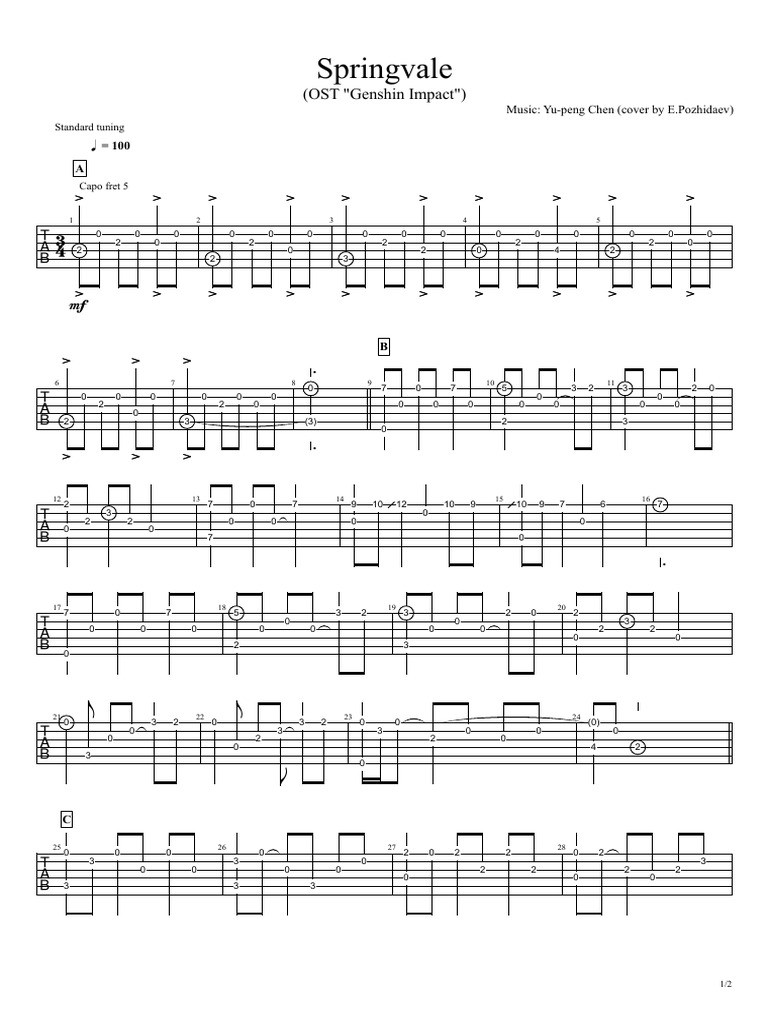 Springvale Guitar Sheet Music | PDF | European Musical Instruments ...