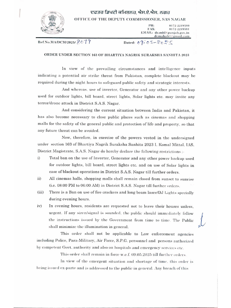 Order Under Section 163, Regarding Closing of Cinemas and Malls | PDF