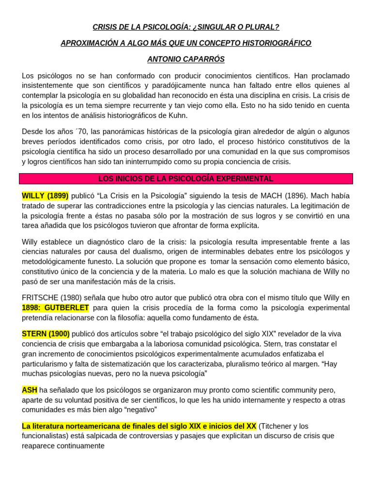 Crisis de La Psicologia - A. Caparos | PDF | Sicología | Paradigma