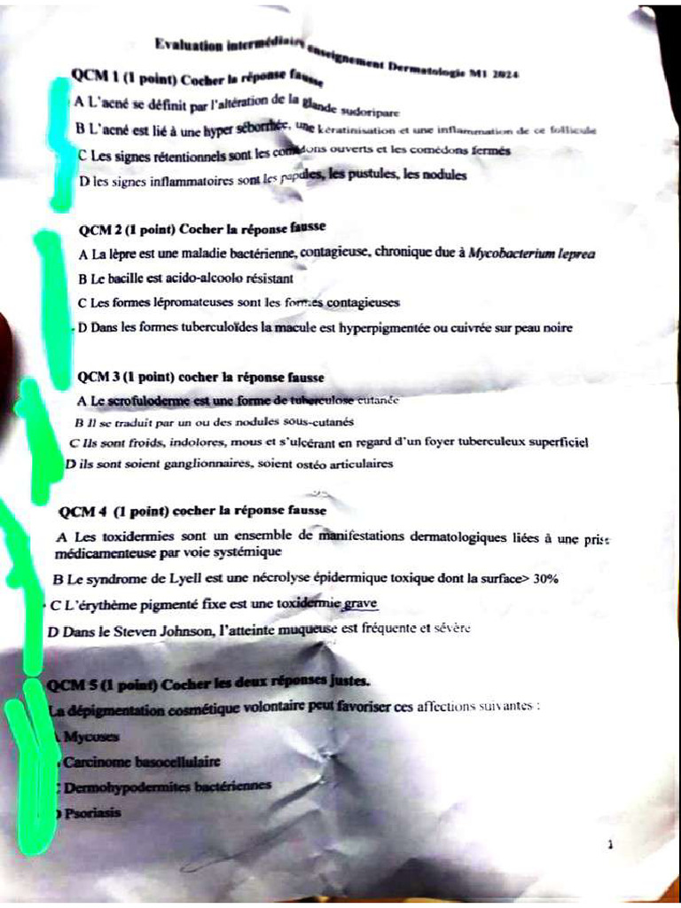 Examen Intermédiaire Dermato 2024 | PDF