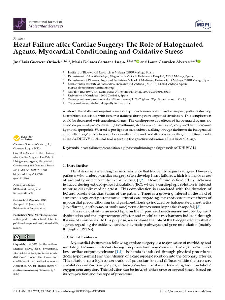 Heart Failure After Cardiac Surgery The Role of Halogenated | PDF ...