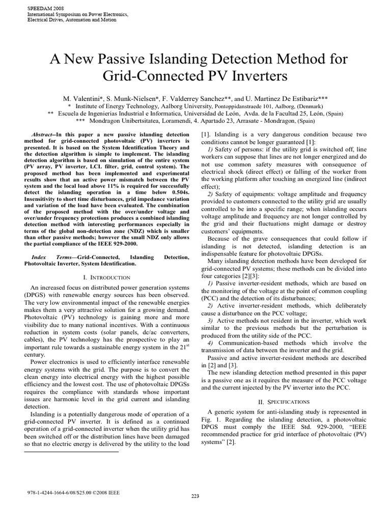 A New Passive Islanding Detection Method For Grid-Connected PV Inverters | PDF | Photovoltaic ...