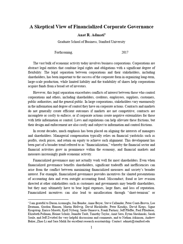 Financialization's Impact on Corporate Governance | PDF | Corporate ...