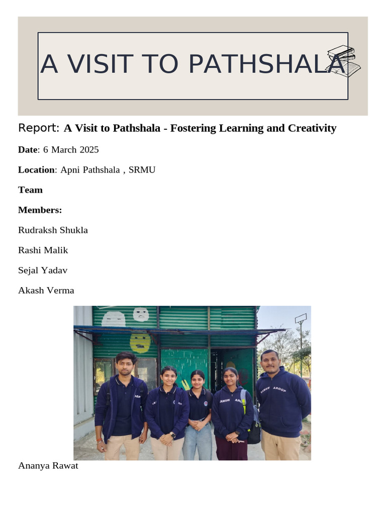 Report A Visit To Pathshala - Fostering Learning and Creativity | PDF ...