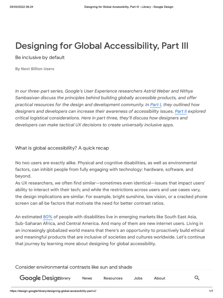 Designing for Global Accessibility, Part III - Library - Google Design | PDF | Accessibility ...
