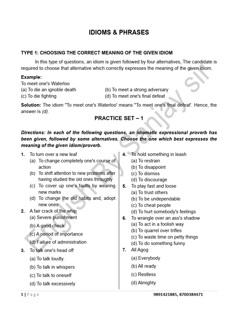 PRACTICE SET - 1 | PDF | Idiom
