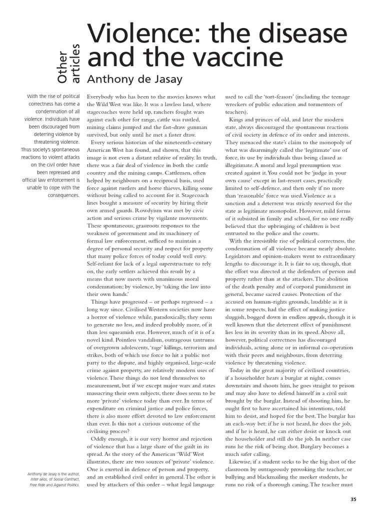 De Jasay, Anthony - Violence. The Disease and The Vaccine | PDF ...