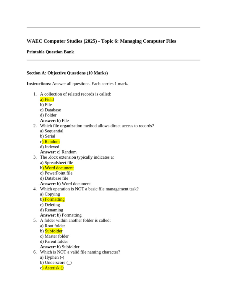 WAEC Computer Studies Topic 6 | PDF | Computer File | Zip (File Format)