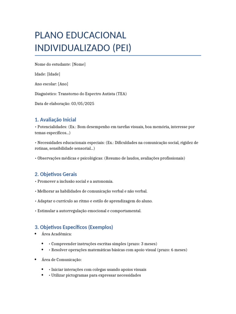 Modelo PEI Autista | PDF