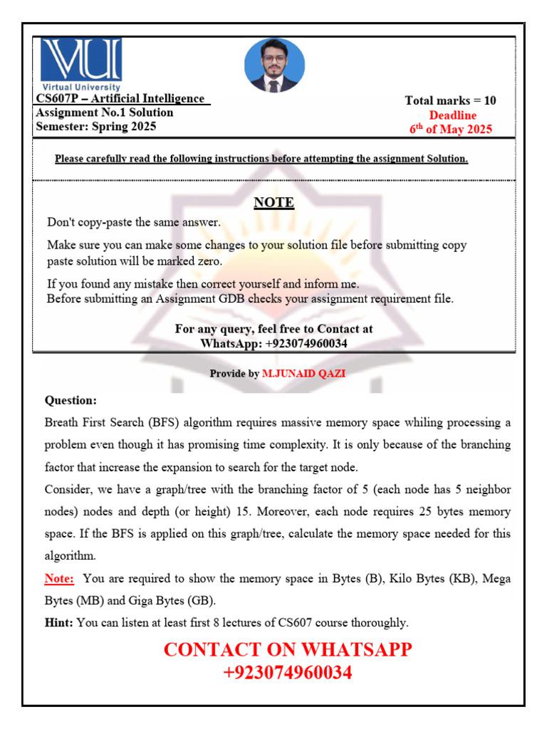 CS607P-Assignment 1 Solution Spring 2025 by M.junaid Qazi | PDF | Discrete Mathematics | Algorithms