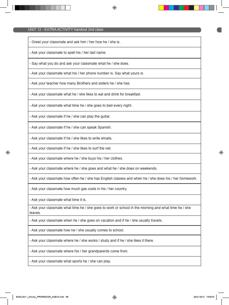 UNIT 12 - EXTRA ACTIVITY Handout 2nd Class | PDF