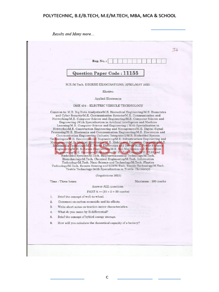 OME 434 Electric Vehicle Technology 1 | PDF