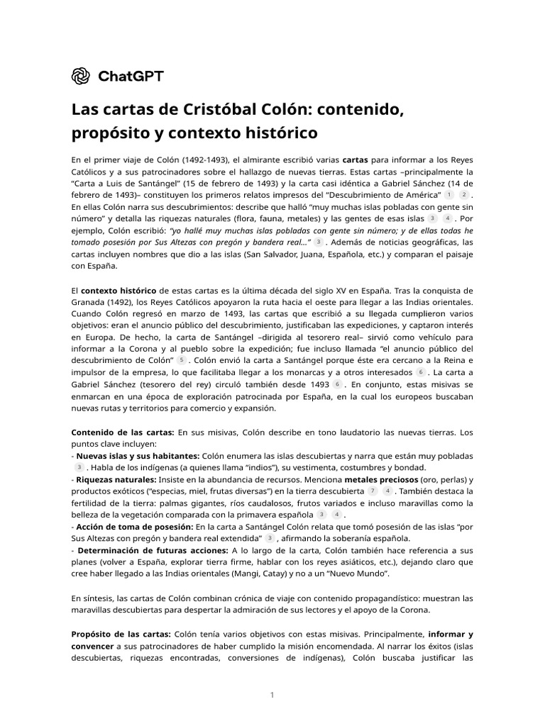 Cartas de Colón: Descubrimiento y Contexto | PDF | Cristobal colon | España