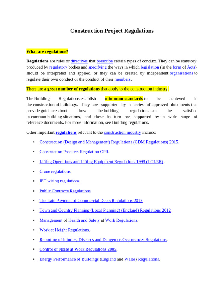 Construction Project Regulations | PDF | Occupational Safety And Health ...