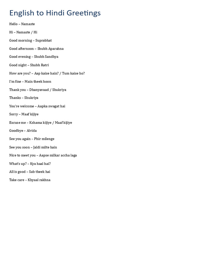 Hindi-English Greeting Translations | PDF