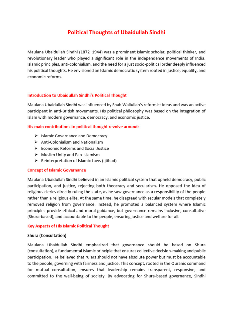Political Thoughts of Ubaidullah Sindhi | PDF | Political Philosophy | Pan Islamism