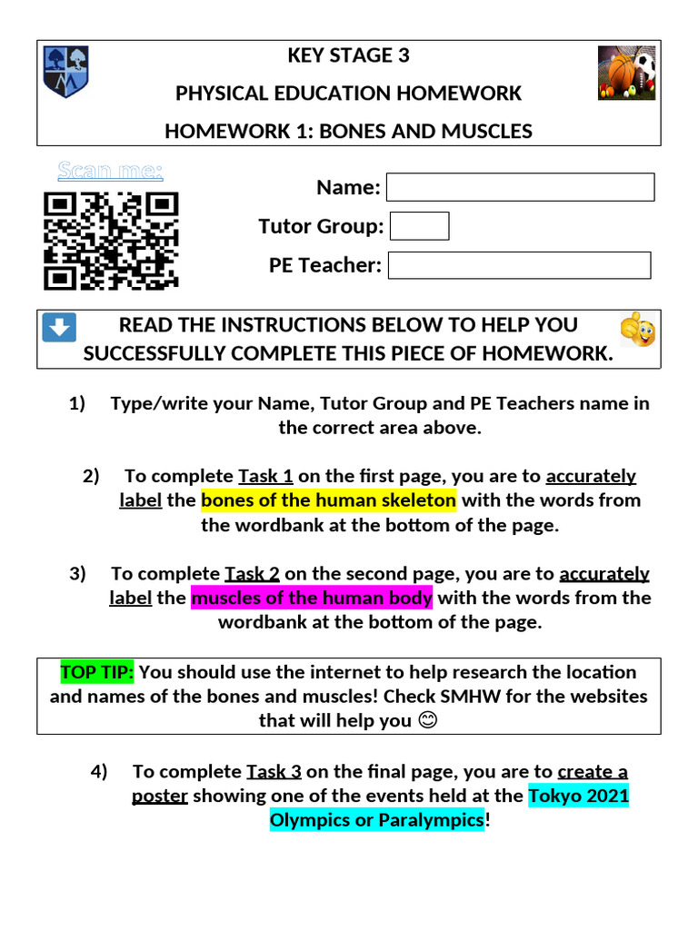 Year 7 Introduction Homework 1 | PDF | Human Anatomy | Musculoskeletal ...