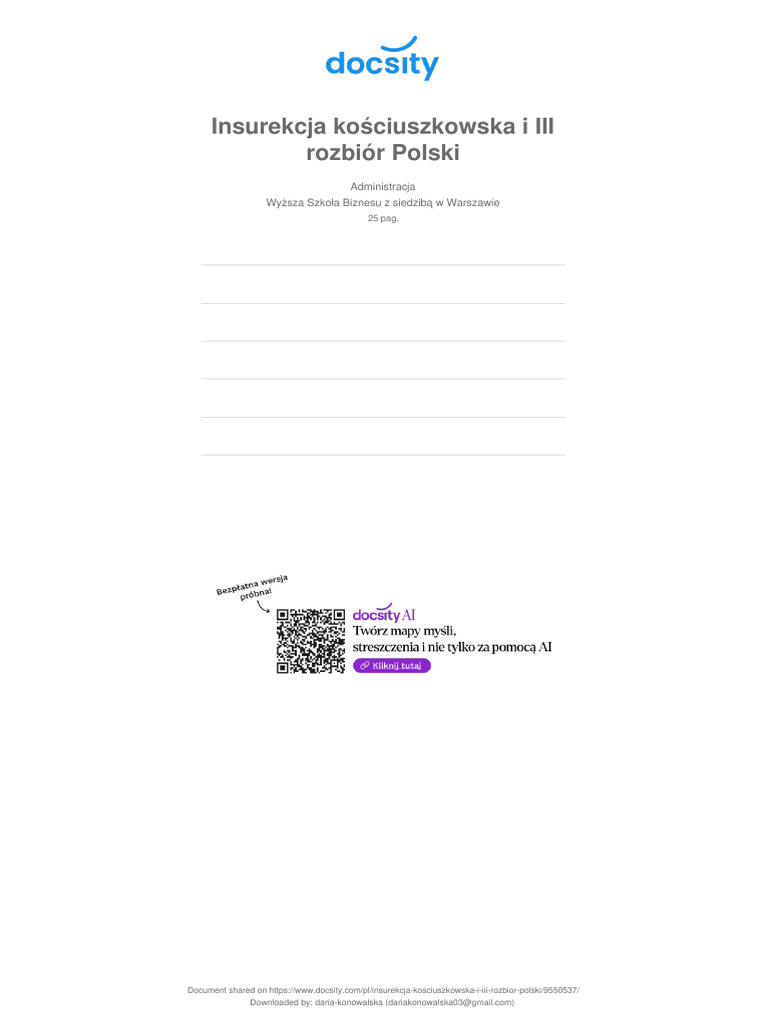 Docsity Insurekcja Kosciuszkowska I III Rozbior Polski | PDF