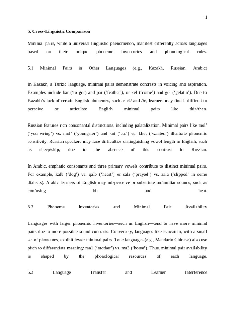 Cross-Linguistic Minimal Pairs Analysis | PDF | Phoneme | English As A ...