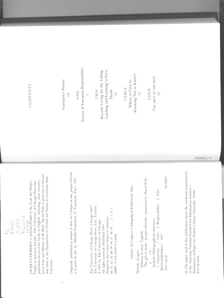 Derrida - The Gift of Death | PDF